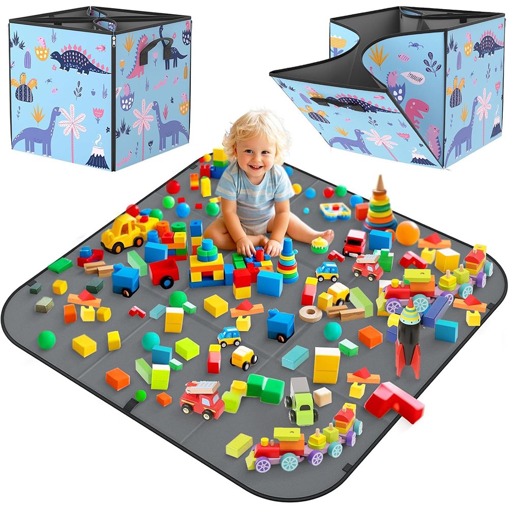 Toy Storage Organizer 2 In 1 Play Mat Storage Box for Kids - Great ...